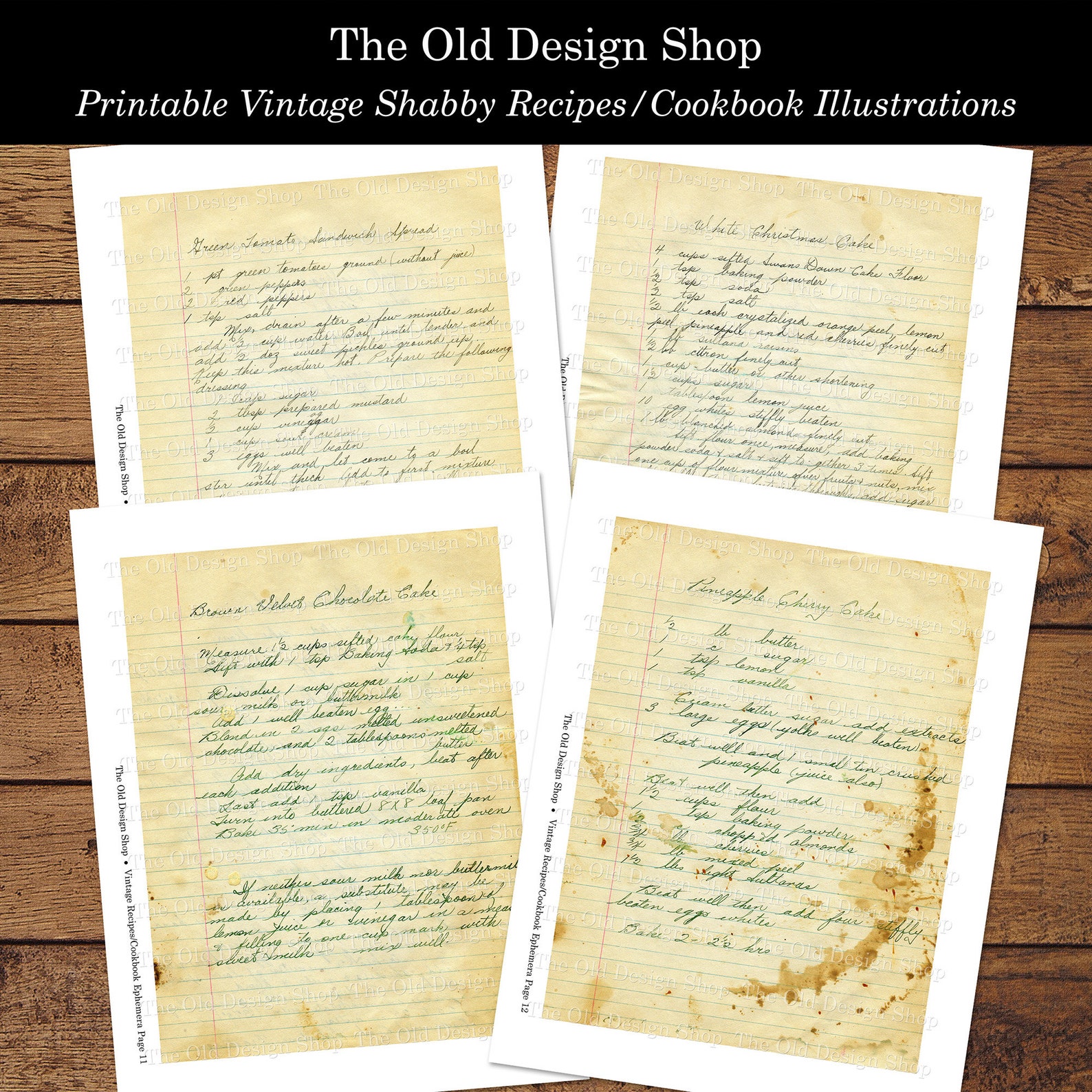 Printable Shabby Aged Old Recipes and Cookbook Illustrations - Etsy