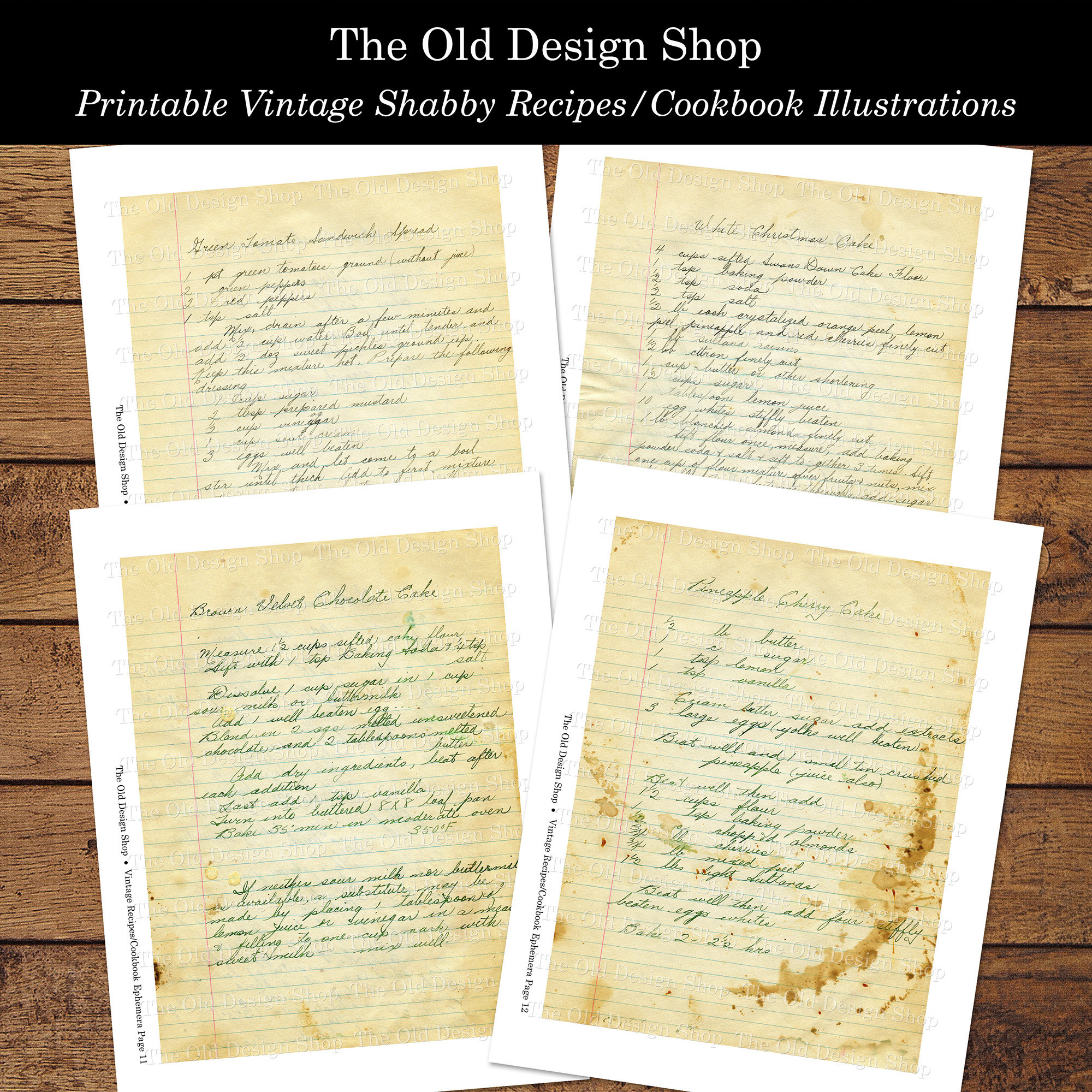 Printable Shabby Aged Old Recipes and Cookbook Illustrations - Etsy