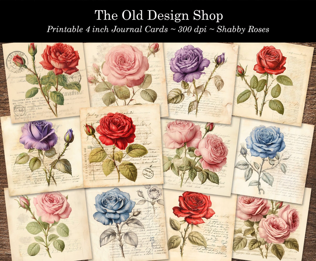 Printable Rose Journal Cards for Junk Journal Ephemera Cardmaking ...