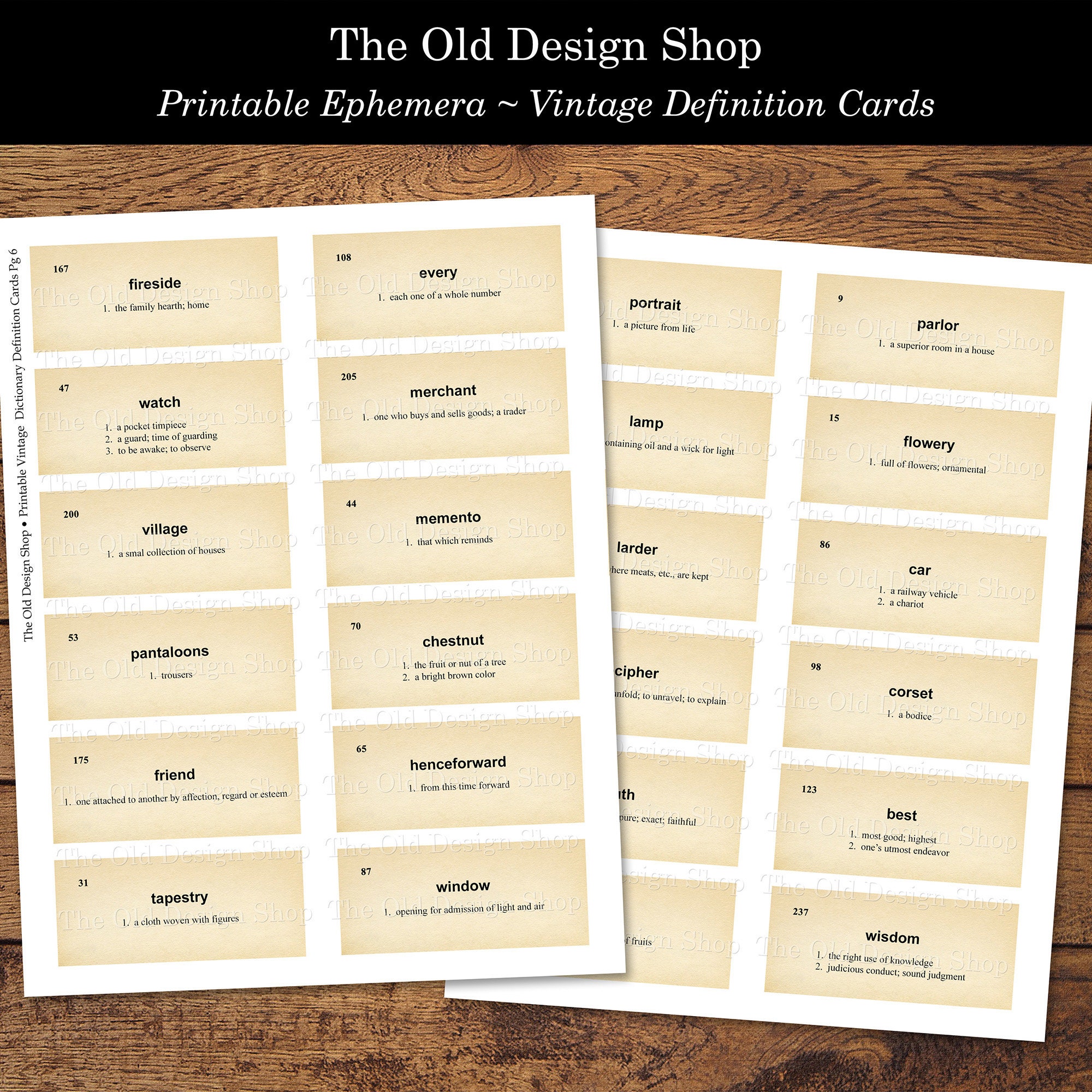 Dictionary Definition Cards Printable Aged Vintage Ephemera - Etsy