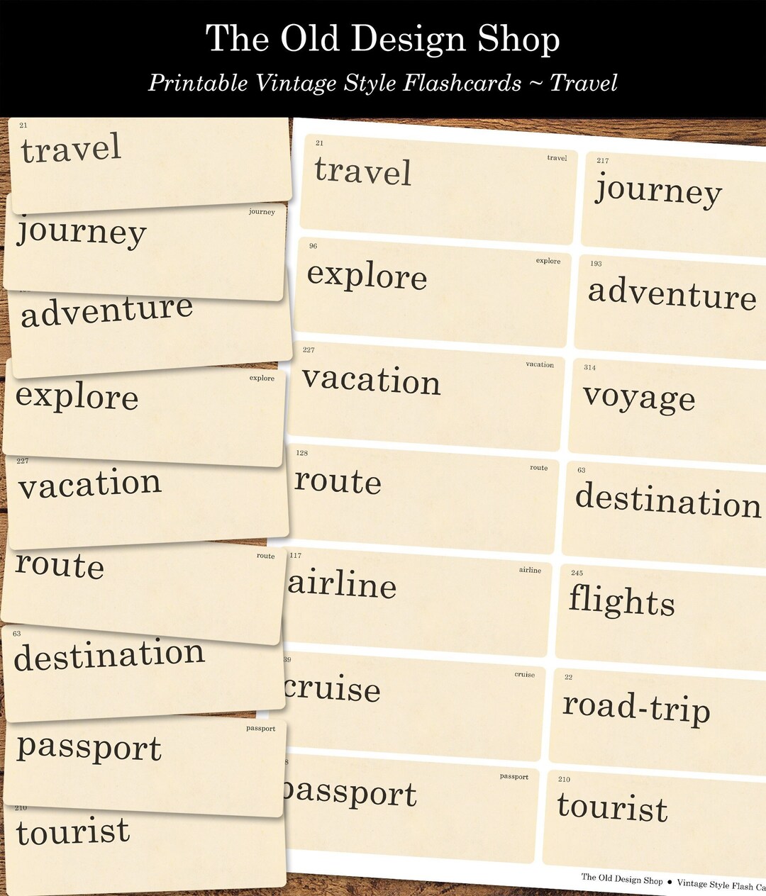 Travel Theme Flashcards Printable Vacation Words Vintage Retro - Etsy