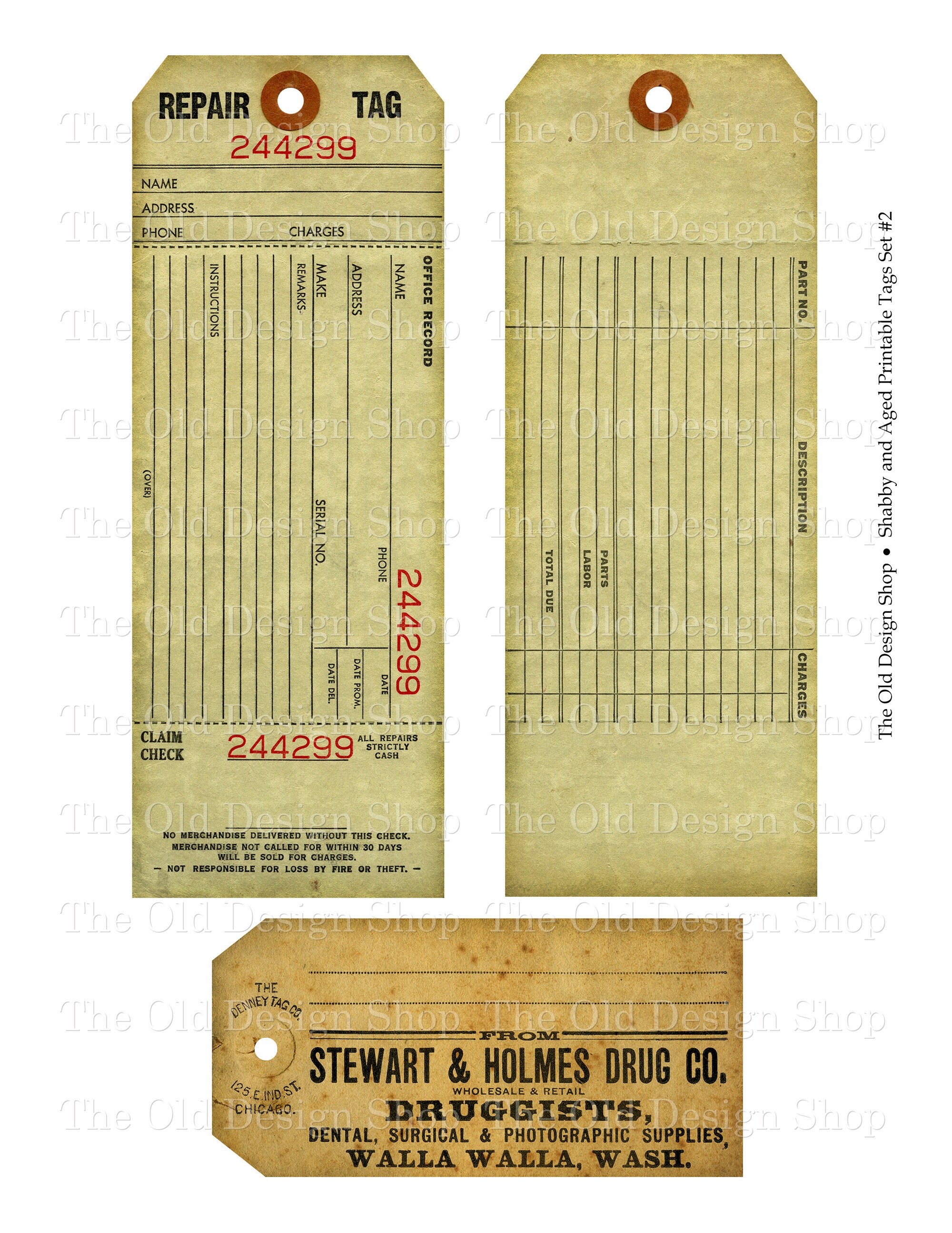 Shabby and Aged Tags Set 2 Printable Vintage Creamery Repair Railway ...