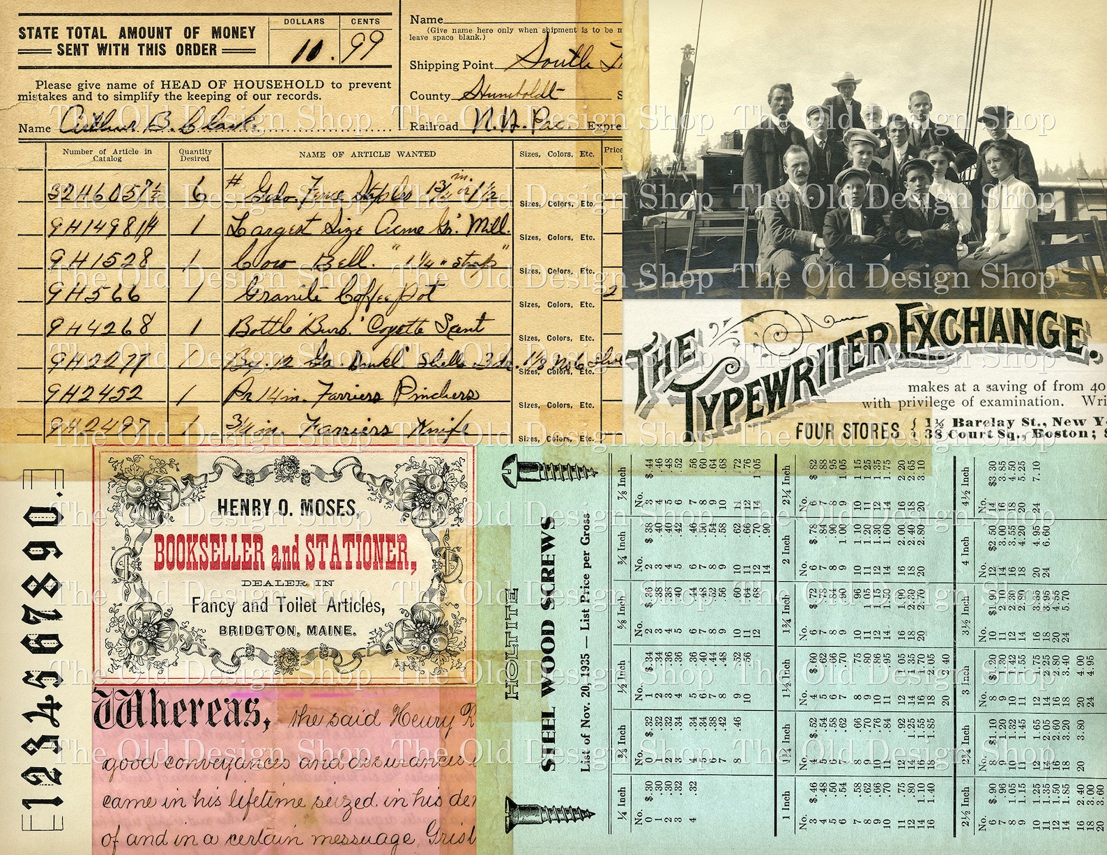 Collaged Ephemera Background Paper Pack Set 2 Vintage Inspired 8.5 X 11 ...