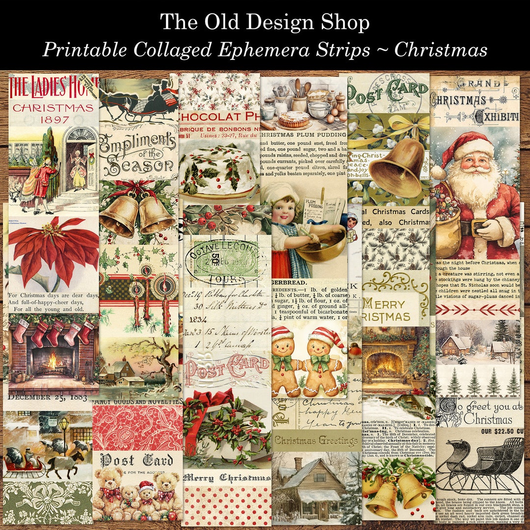 Collaged Christmas Ephemera Strips Printable Ephemera for Junk Journals ...
