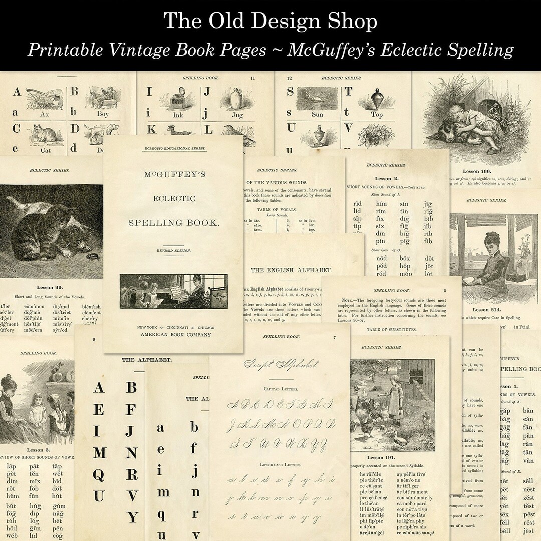 Mcguffey’s Eclectic Spelling Shabby and Aged Vintage School Reader Book ...