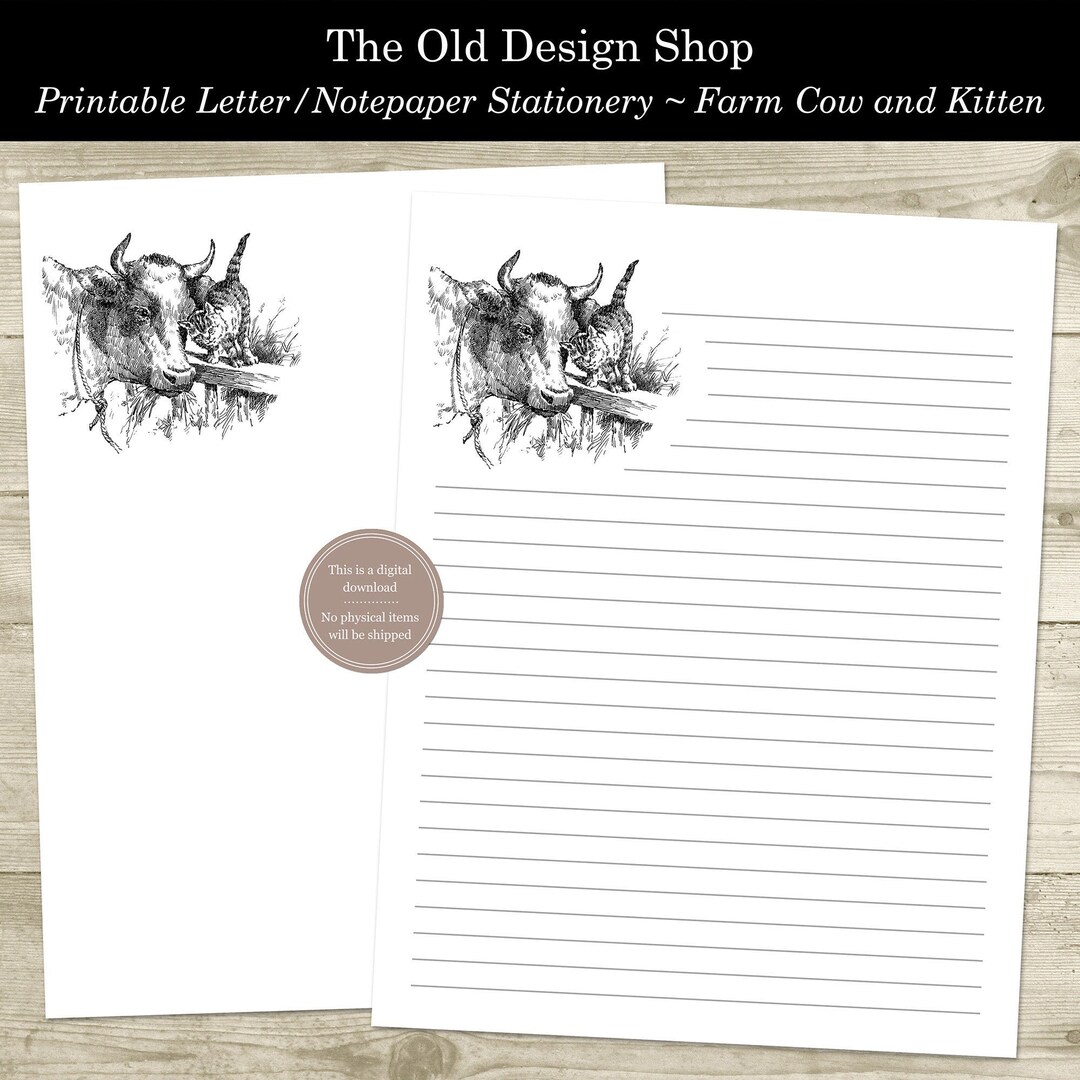Printable Cow Stationery Letter Writing Paper Vintage Farm Penpal ...