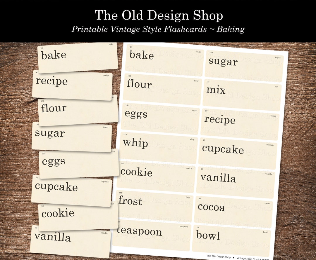 Baking Flashcards Printable Neutral Ephemera Junk Journal Cardmaking ...
