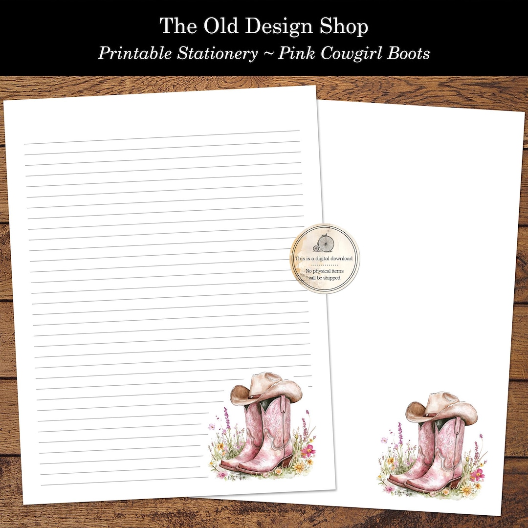 Cowgirl Boots Printable Letter Writing Stationery Watercolor Cowgirl ...