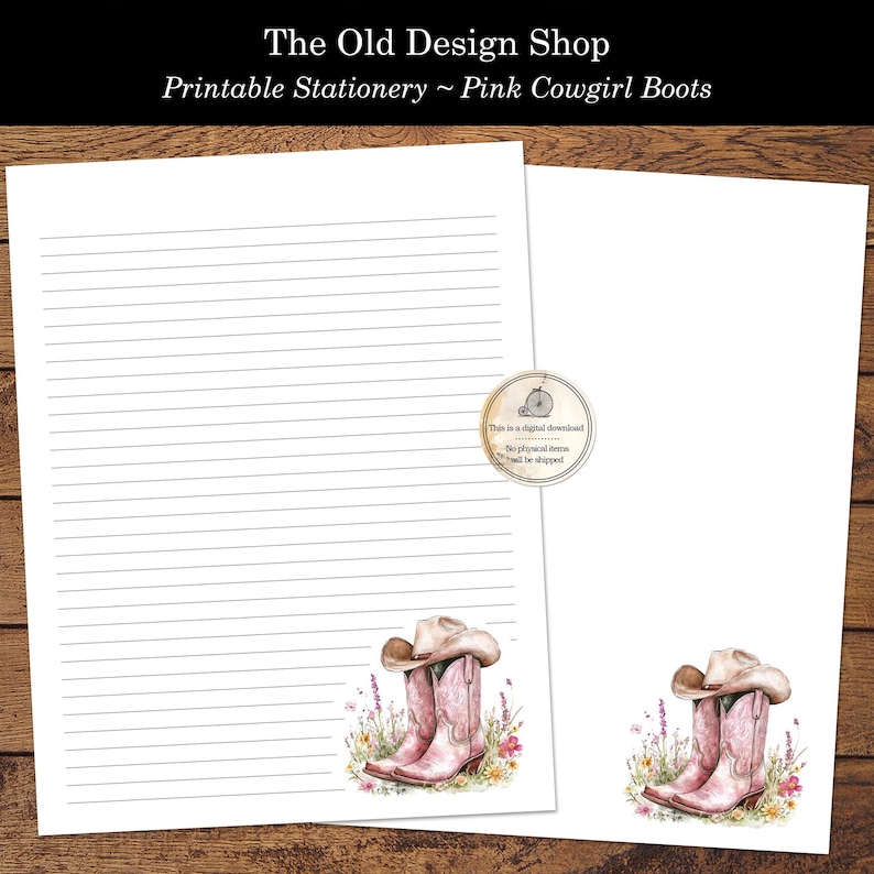 Cowgirl Boots Printable Letter Writing Stationery Watercolor Cowgirl ...