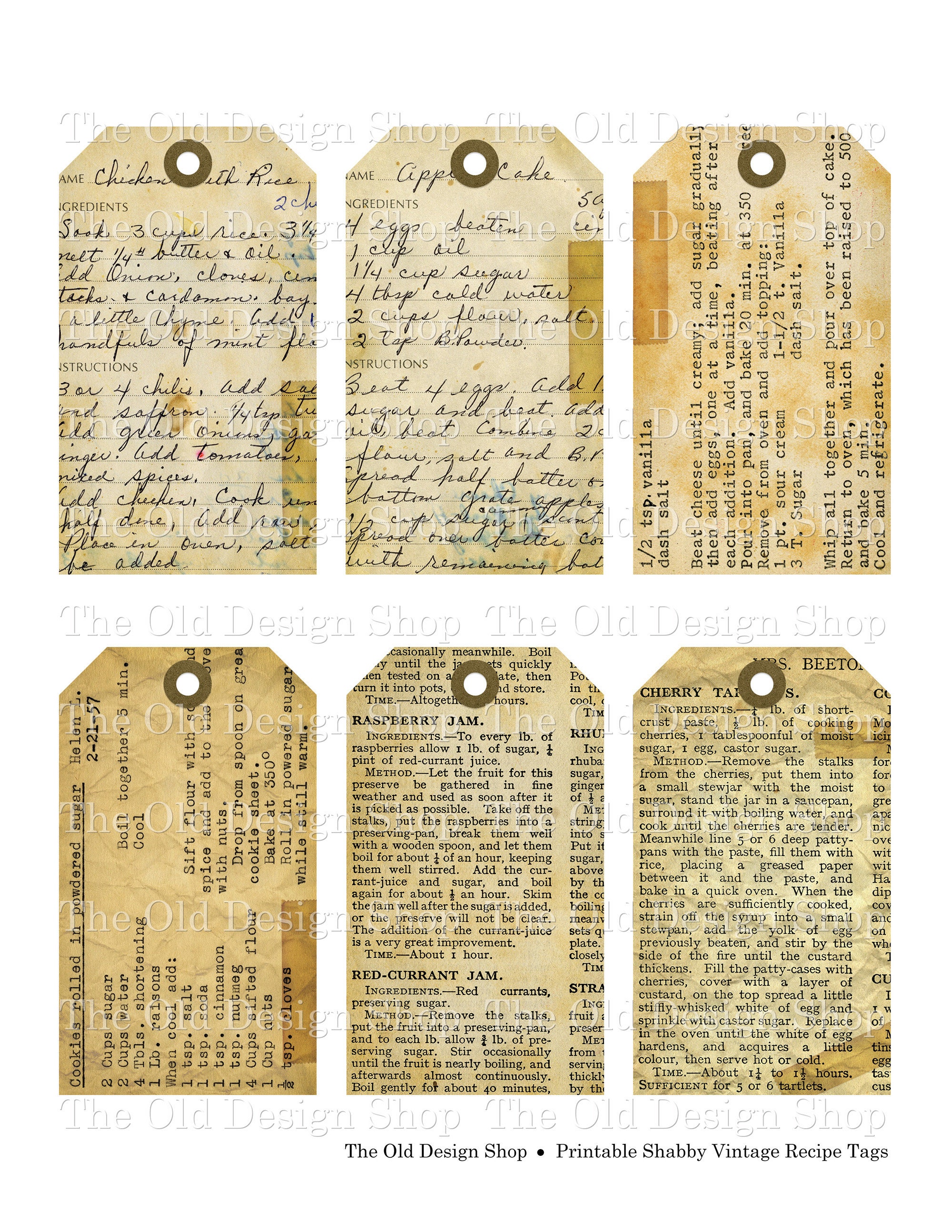 Shabby and Aged Recipe Tags Printable Vintage Style Digital Collage ...