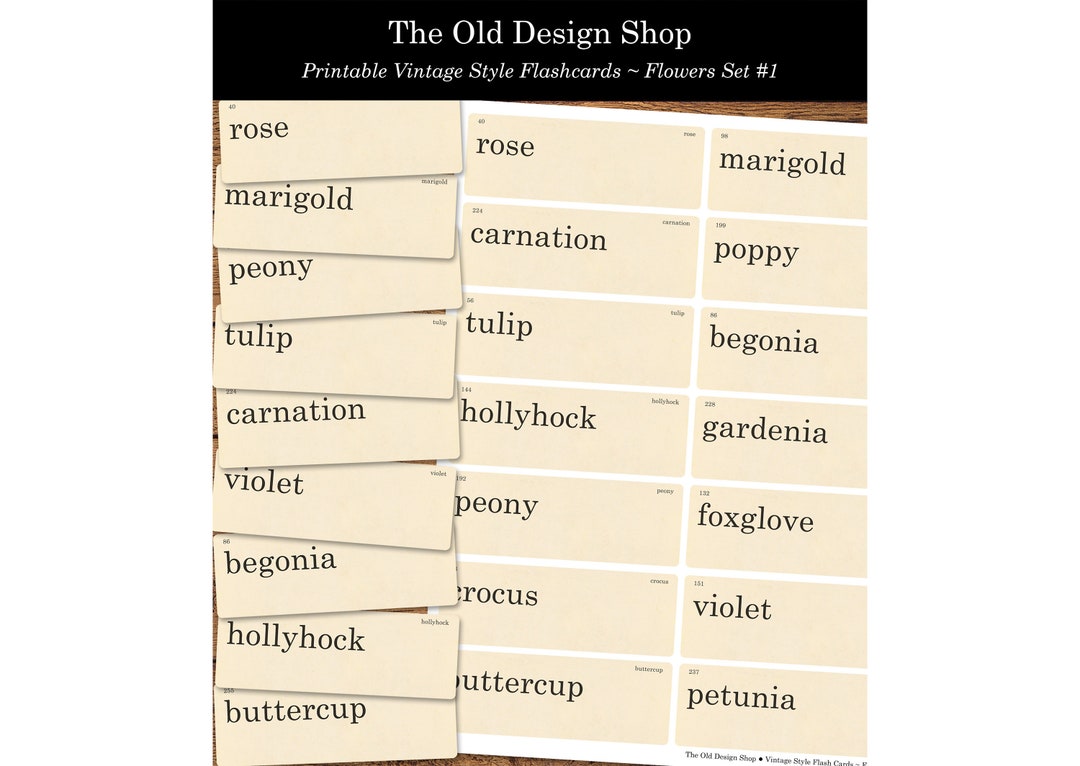 Flowers Floral Theme Flashcards Set No. 1 Printable Flower Names ...