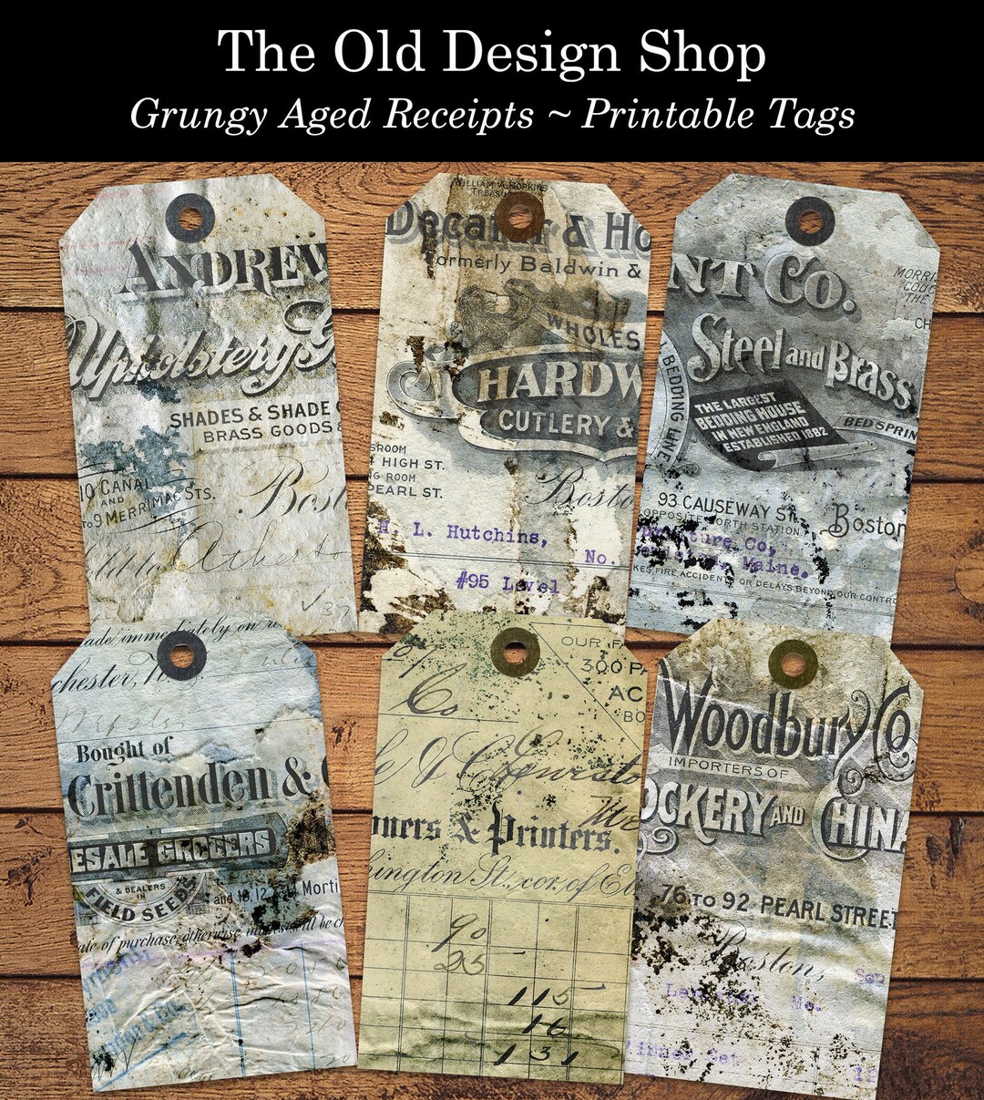 Printable Tags Ephemera Grungy Aged Receipt Tags for Junk Journals ...