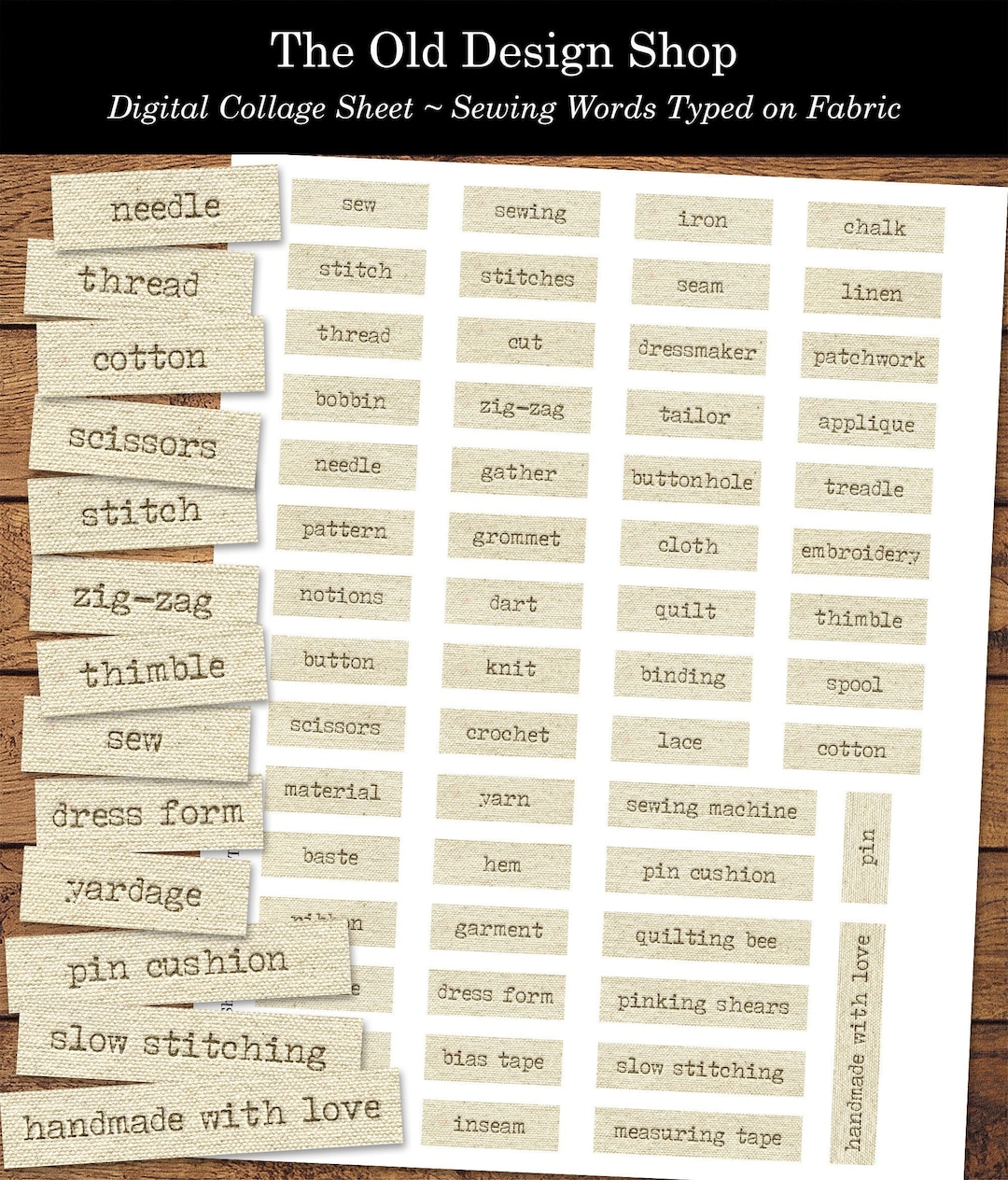 Sewing Theme Words Typed on Fabric Mini Text Labels Printable Digital ...
