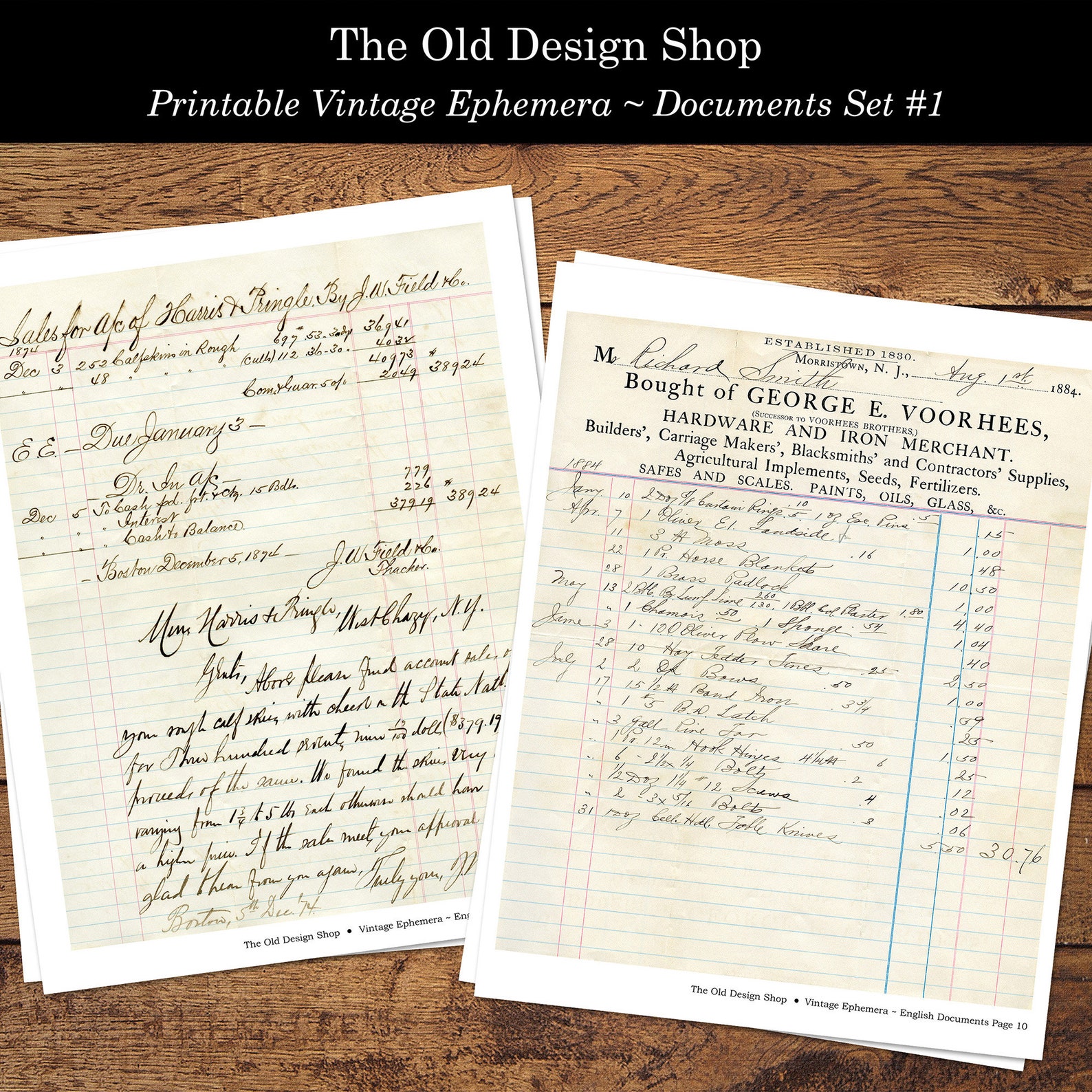 Vintage Documents Set 1 Printable Ephemera Invoices Receipts - Etsy Canada