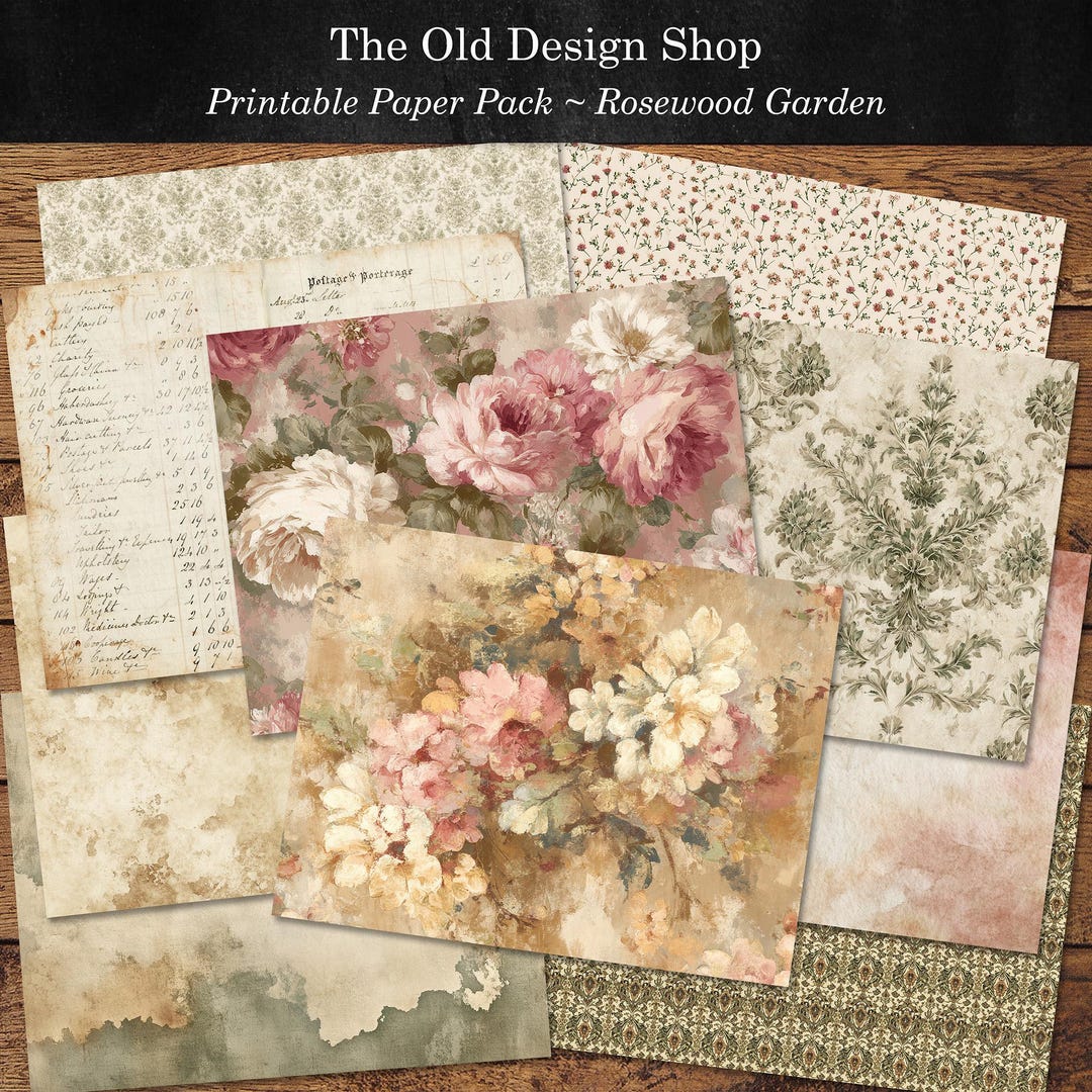 Rosewood Garden Paper Pack, Blush Sage Papers, Printable Junk Journal ...