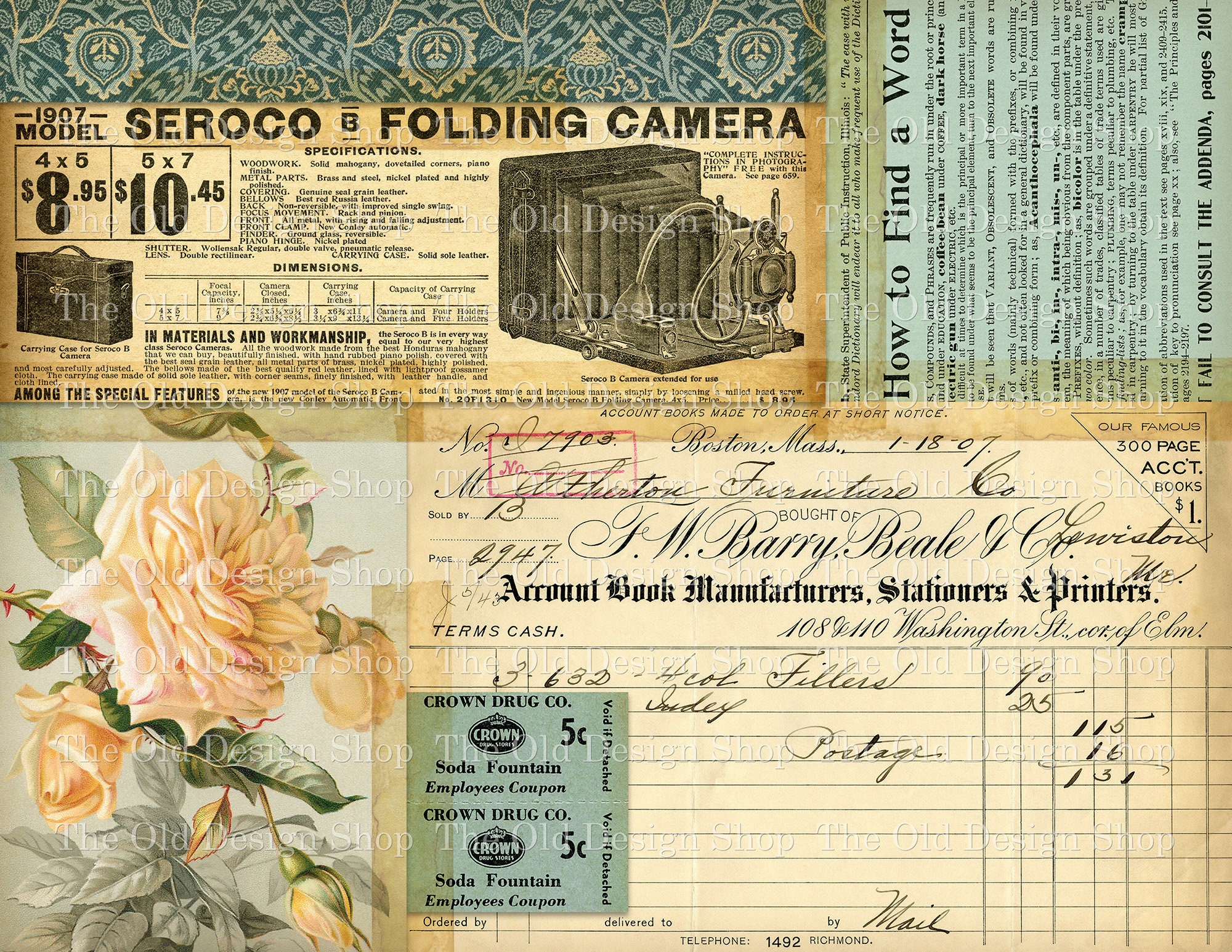 Collaged Ephemera Background Paper Pack Set 3 Vintage Inspired 8.5 X 11 ...
