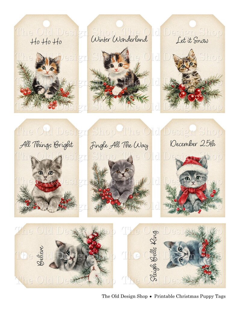 Printable Christmas Kitten Tags Ephemera for Junk Journals Cardmaking ...