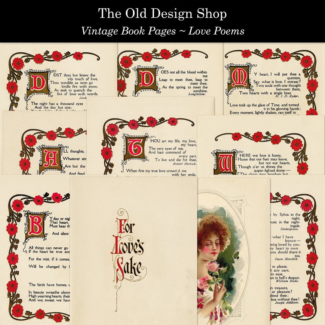 Printable Old Book Page Graphics Vintage Poetry Pages Love Poems for ...