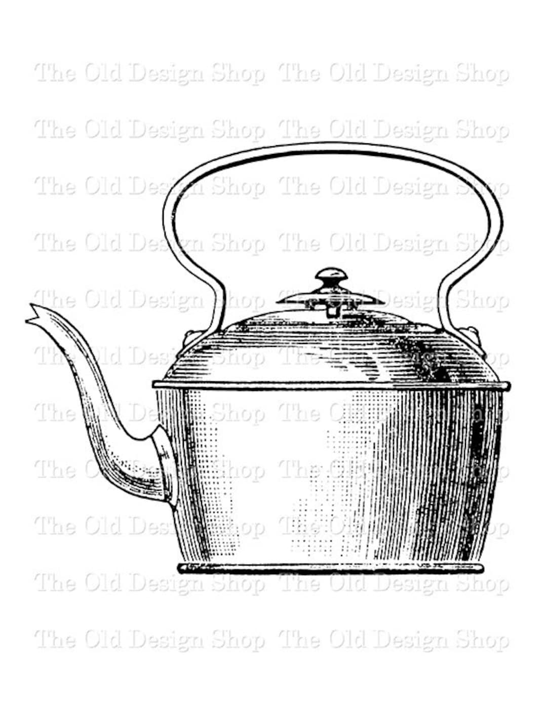 Tea Kettle Clipart for Cardmaking Junk Journals Ink Saver Vintage ...