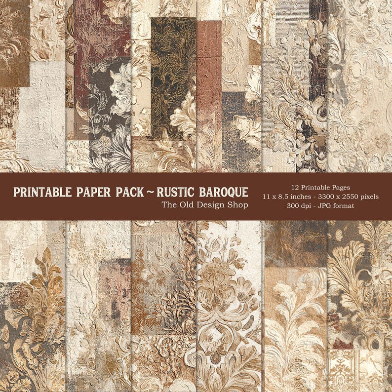 Rustic Baroque Printable Junk Journal Signatures Vintage Damask Ornate ...