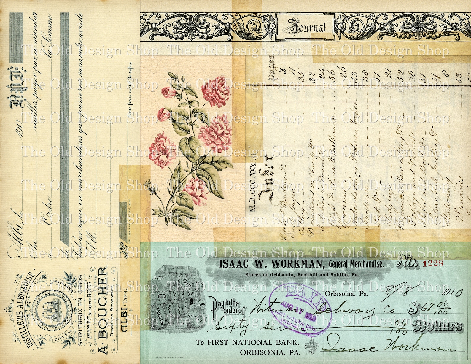 Collaged Ephemera Background Paper Pack Set 1 Vintage Inspired 8.5 X 11 ...