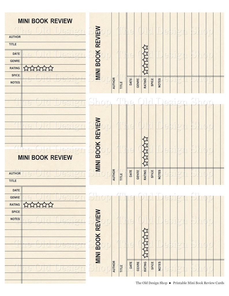 Mini Book Review Reading Tracker Printable Books Read Vintage Style ...