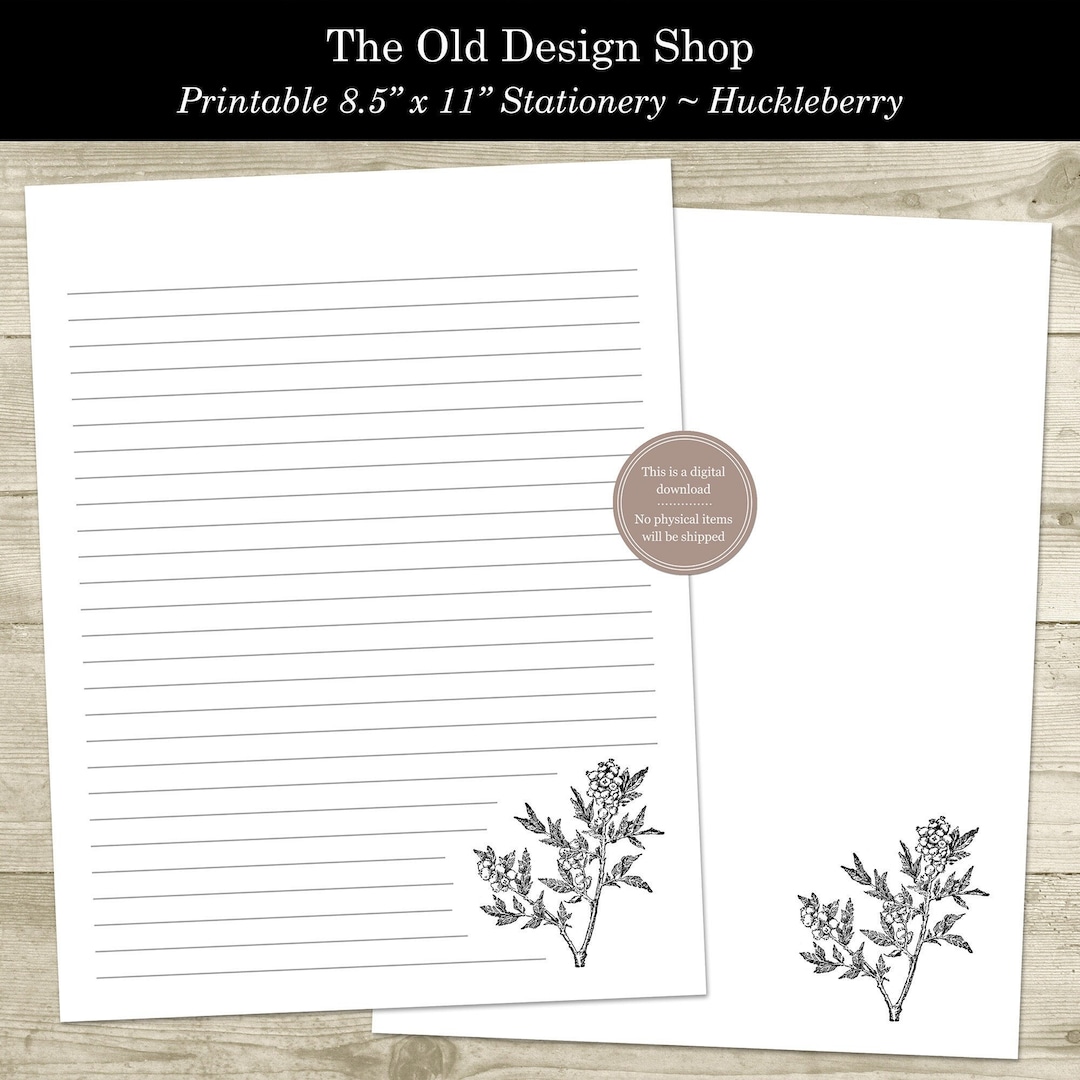 Huckleberry Printable Botanical Letter Writing Stationery Lined and ...