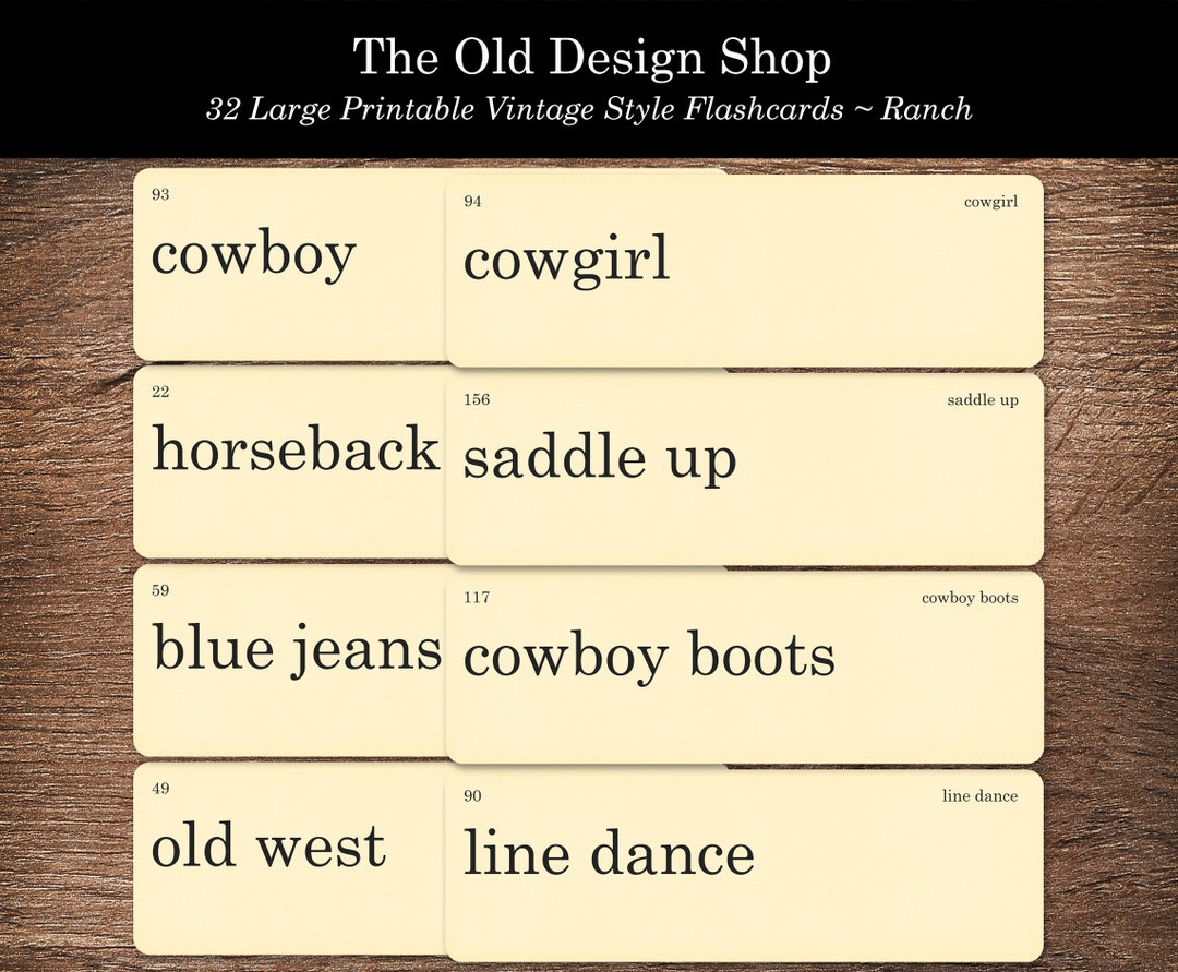 32 Printable Ranch Flashcards Cowboy Cowgirl Ephemera Large Vintage ...