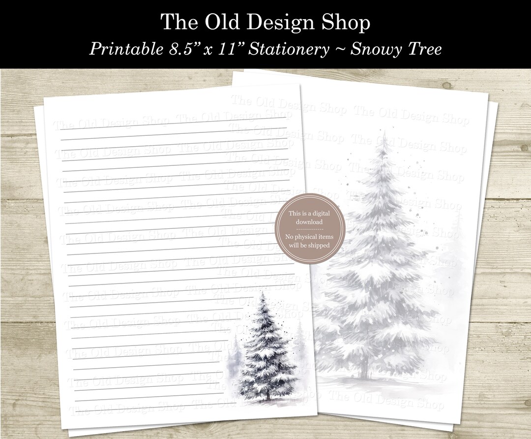 Printable Letter Writing Stationery Snowy Tree Watercolor Printable ...