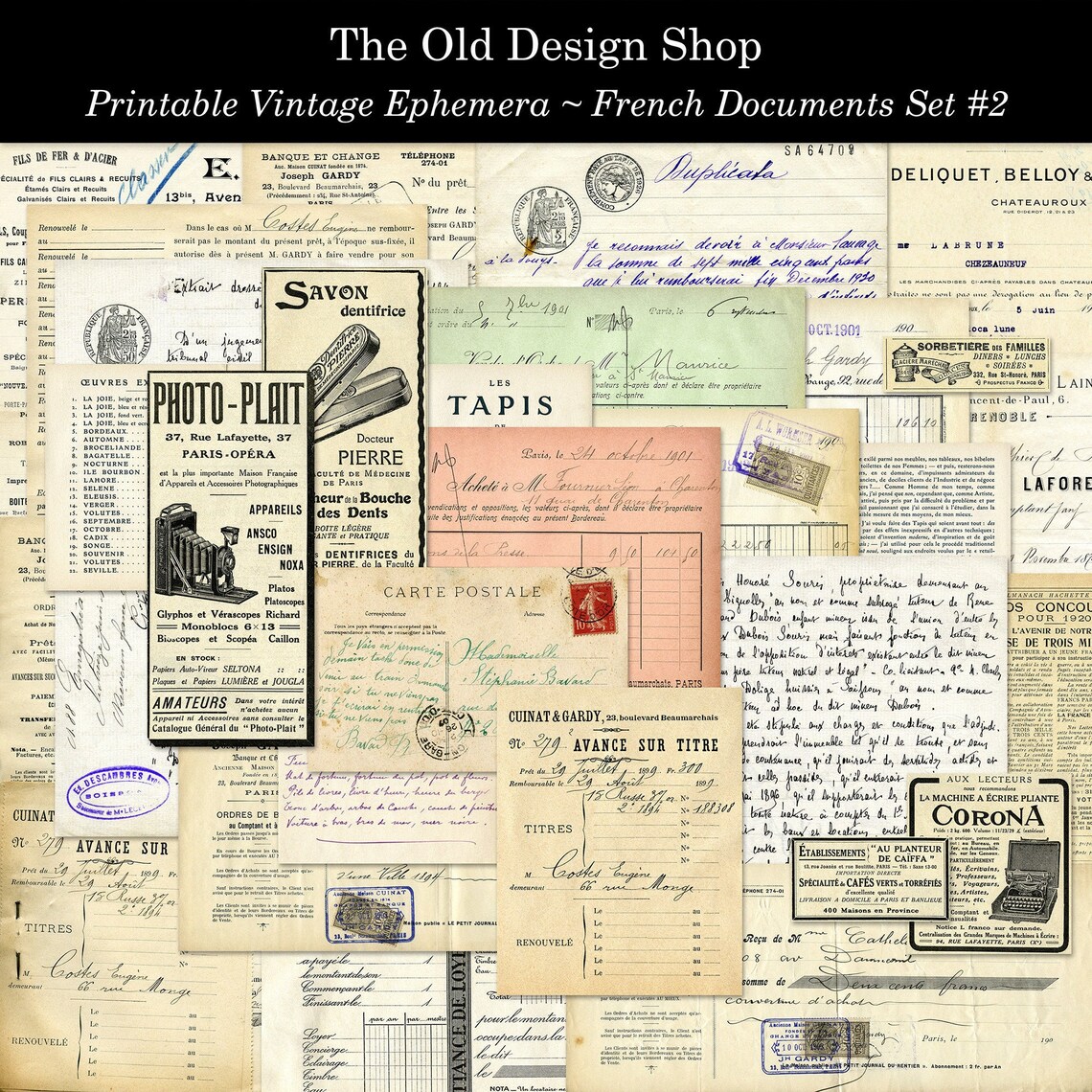 Vintage French Documents Set 2 Printable Ephemera Ad Invoice | Etsy Canada