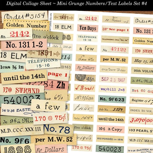 Number Labels Mini Shabby Numbers and Text Label Tags Set 4 - Etsy