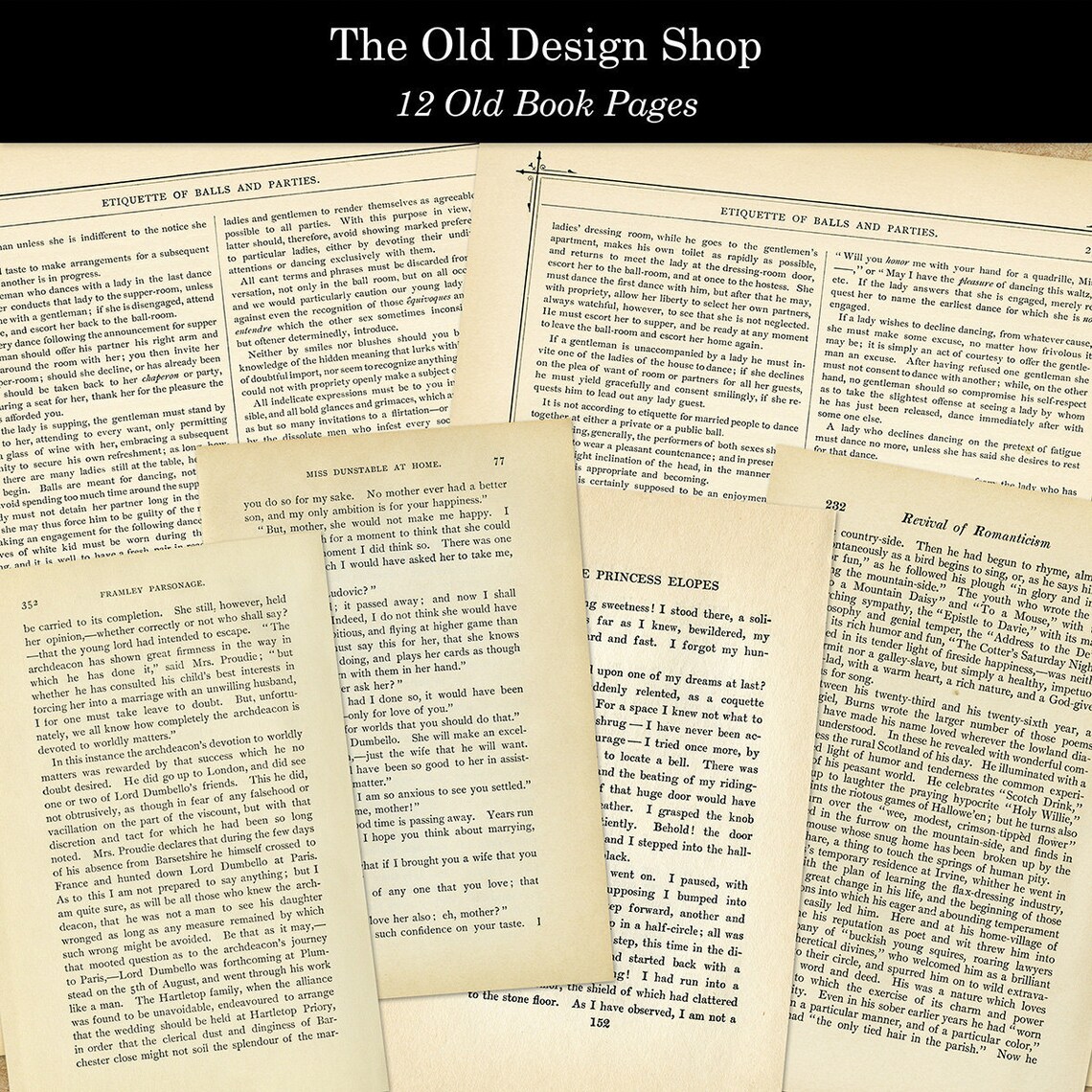 12 Old Book Pages Yellowed Aged Variety of Vintage Paper for Junk ...
