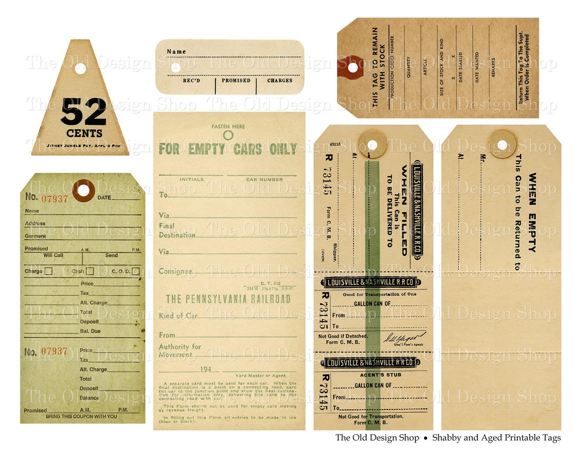 Shabby and Aged Tags Printable Vintage Style Alterations - Etsy