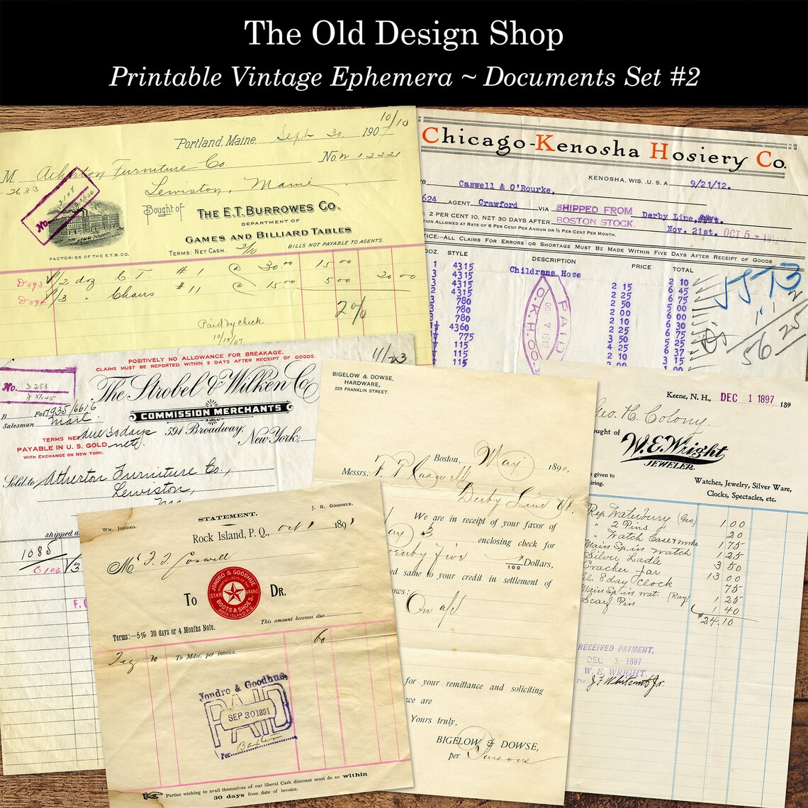 Vintage Documents Set 2 Printable Ephemera Invoices Receipts Checks ...