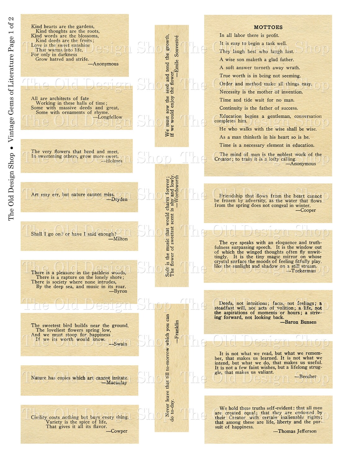 Gems of Literature Vintage Quotes and Mottos by Famous Authors ...