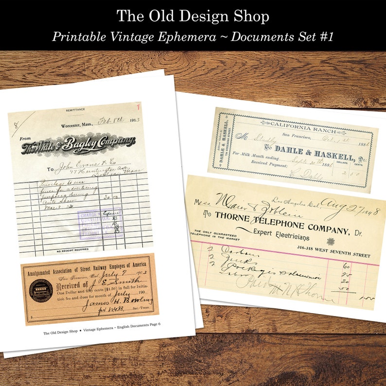 Vintage Documents Set 1 Printable Ephemera Invoices Receipts | Etsy