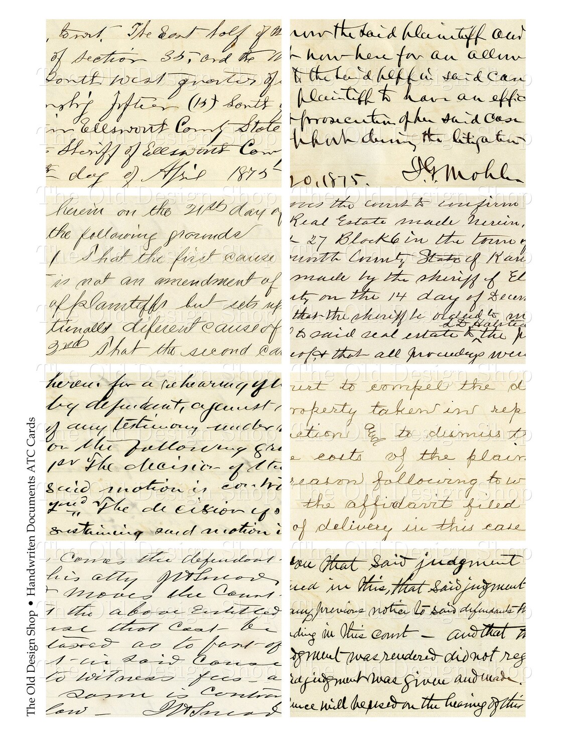 Handwritten Printable Vintage Documents ATC Size Cards Neutral Ephemera ...
