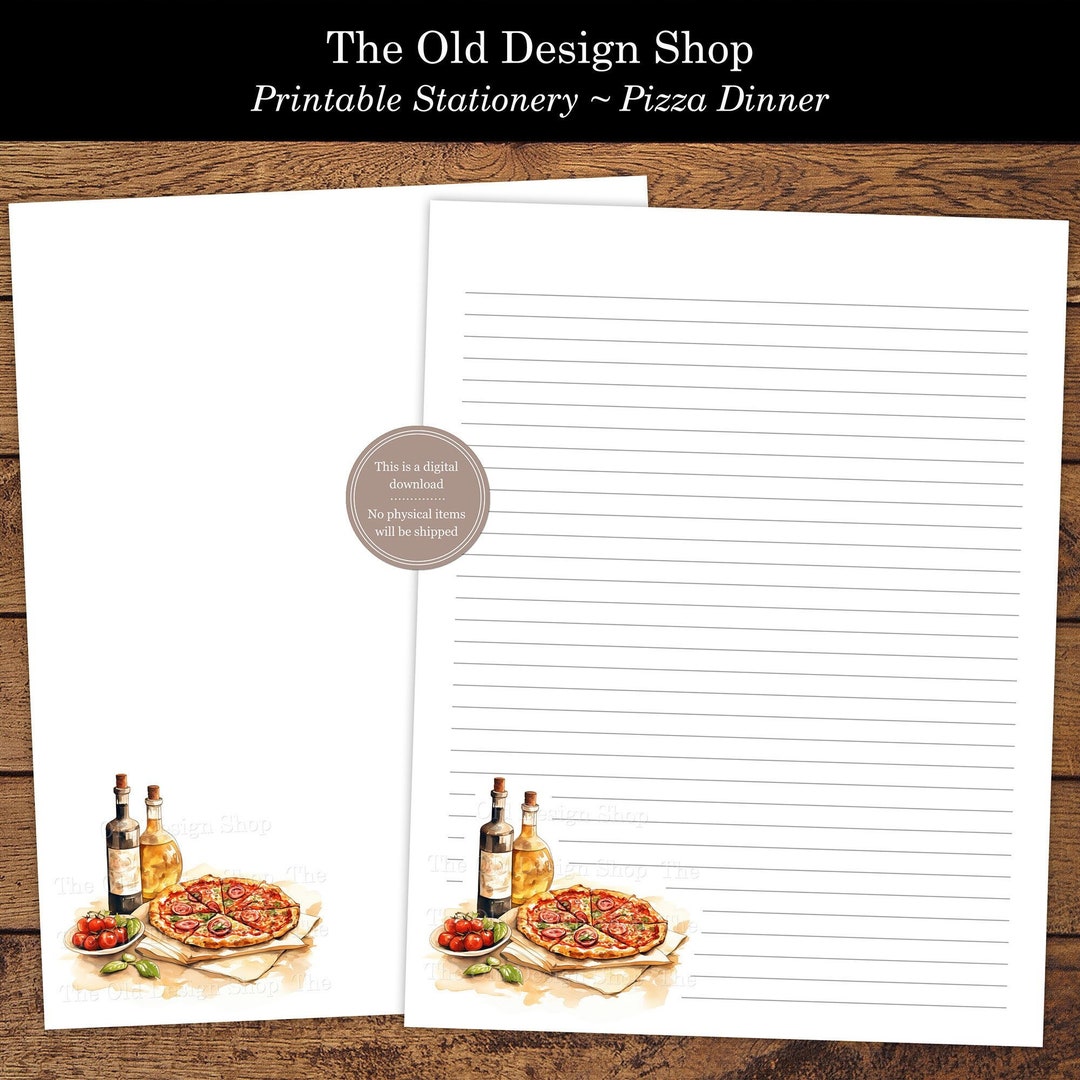 Printable Pizza Letter Writing Stationery Watercolor Pizza Dinner ...