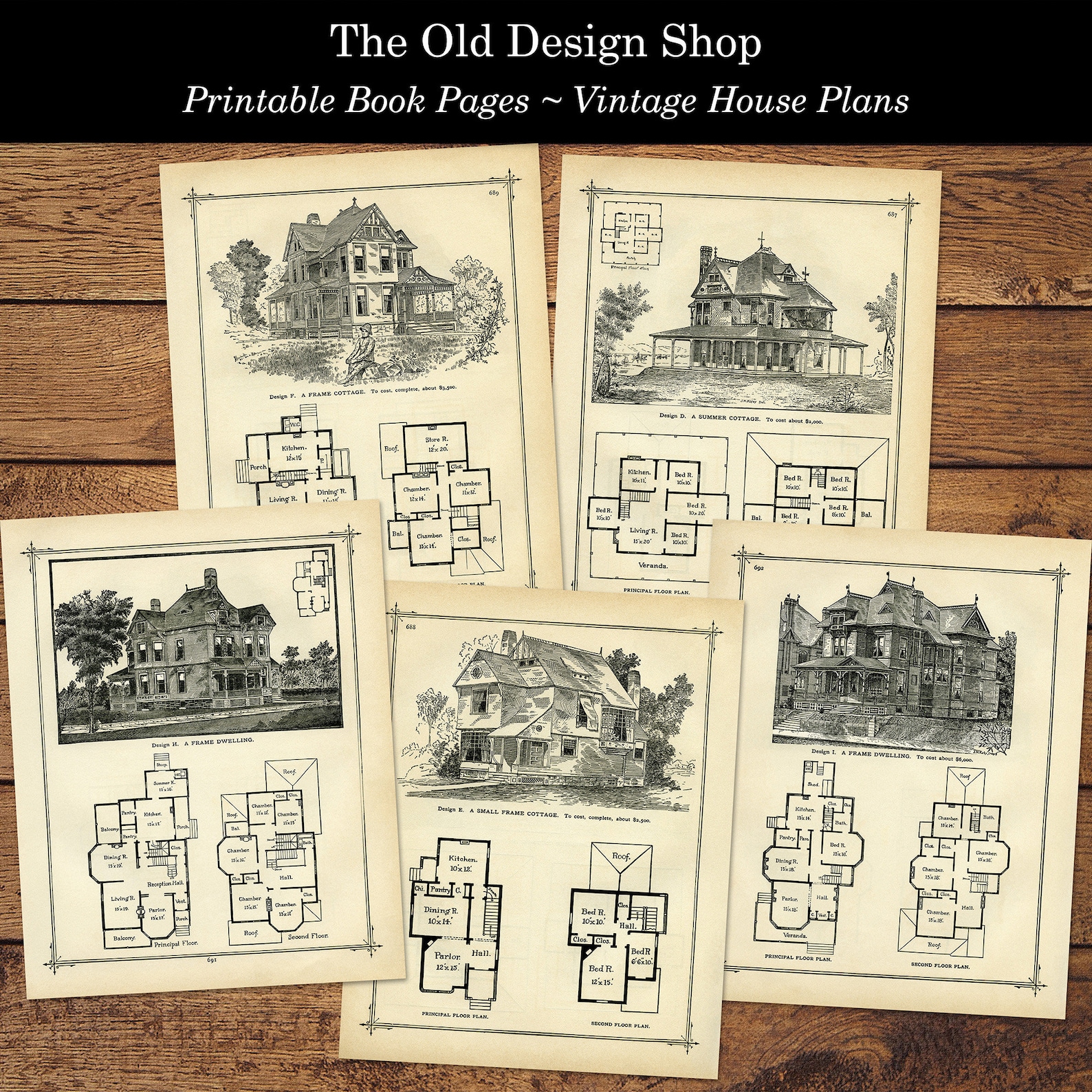 Antique House Plans Vintage Printable Book Pages Digital - Etsy