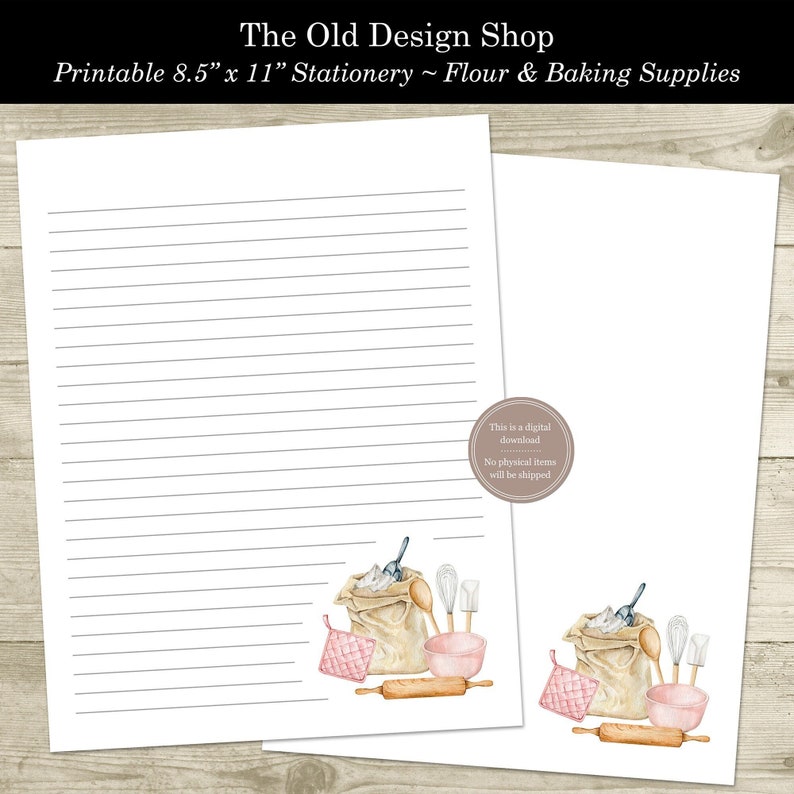 Printable Stationery Letter Writing Paper Cooking Baking Supplies Bag ...