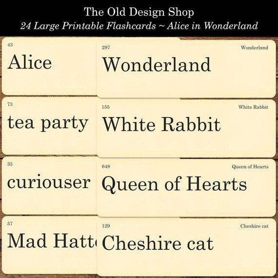 Alice in Wonderland Large Flashcards Printable Alice Flash | Etsy