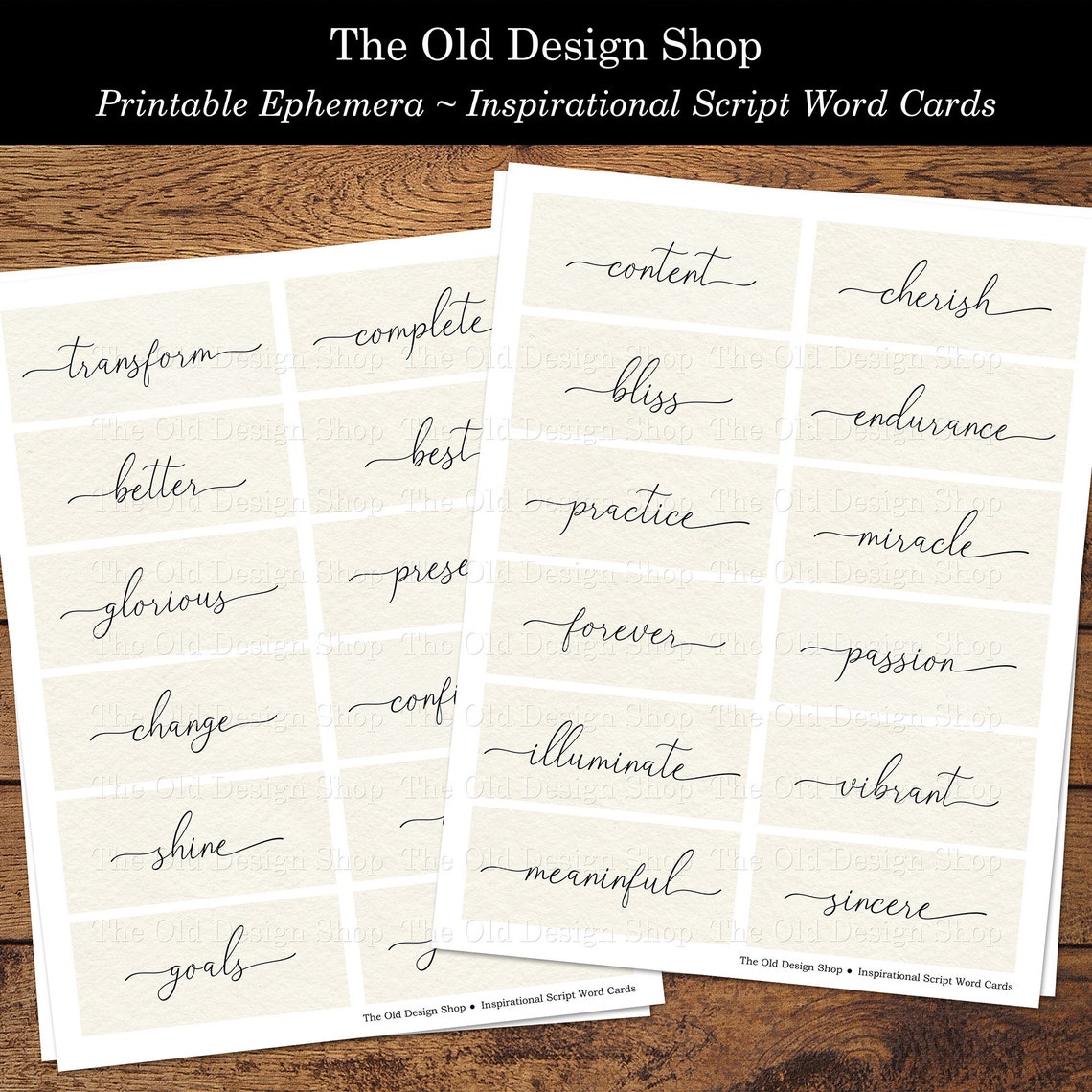 Printable Inspirational Script Words Sentiment Word Cards for - Etsy