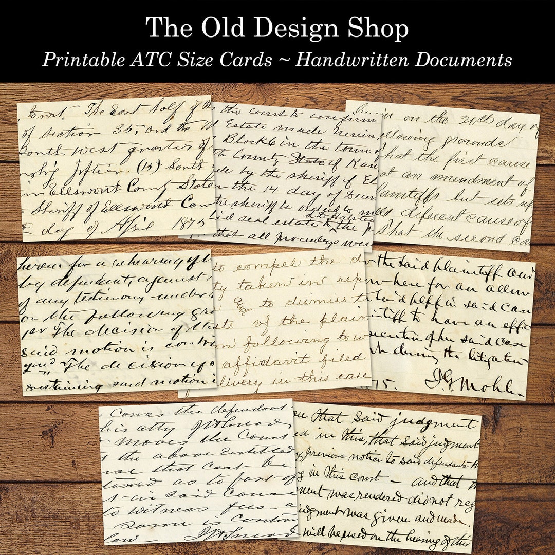 Handwritten Printable Vintage Documents ATC Size Cards 2.5 X 3.5 ...