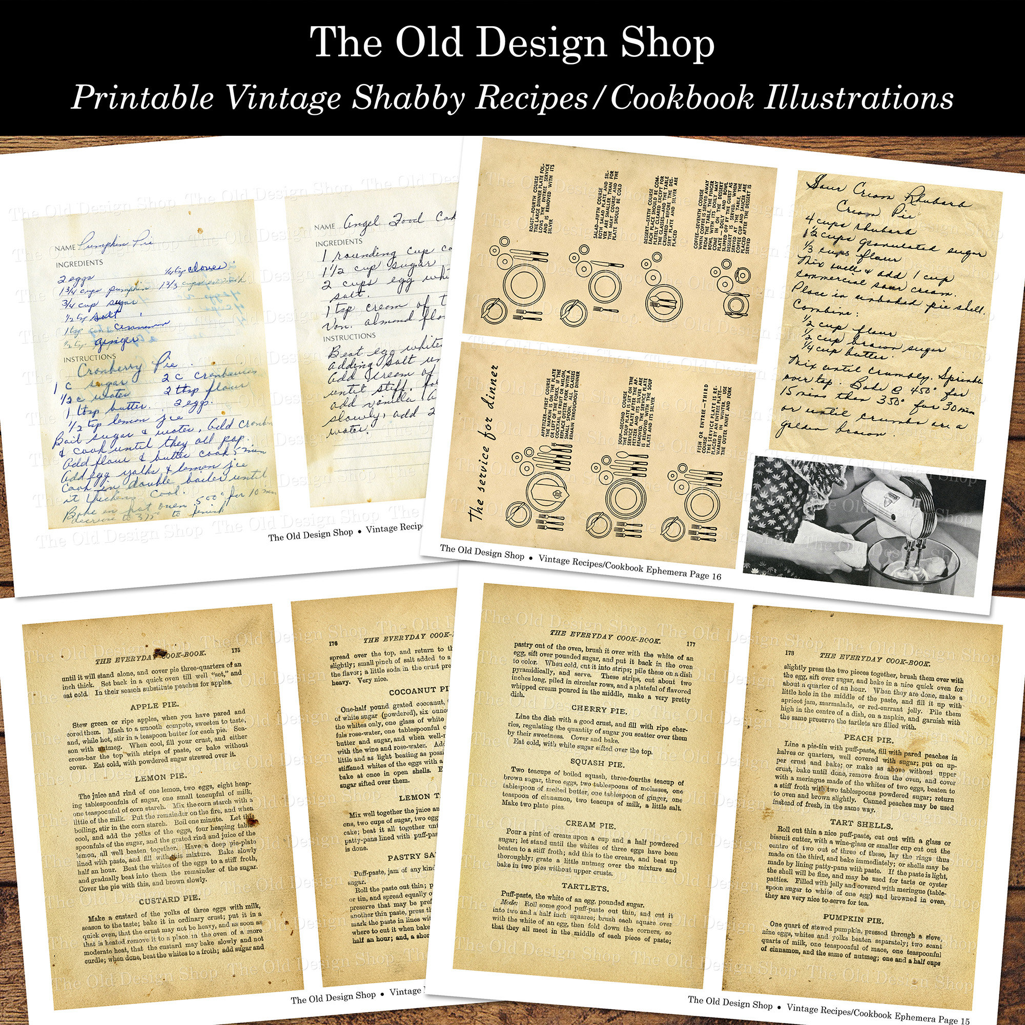 Printable Shabby Aged Old Recipes and Cookbook Illustrations | Etsy Canada