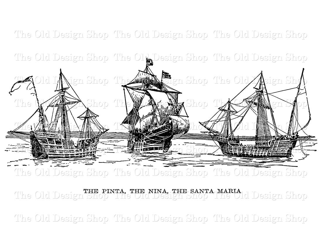 Vintage Ship Clip Art Illustration Pinta Nina Santa Maria - Etsy Canada