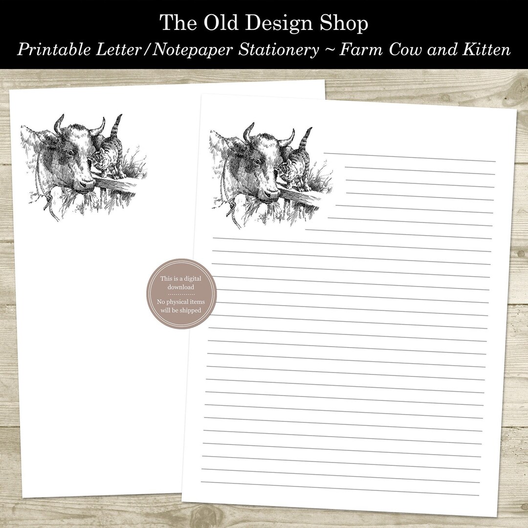 Printable Cow Stationery Letter Writing Paper Vintage Farm Penpal ...