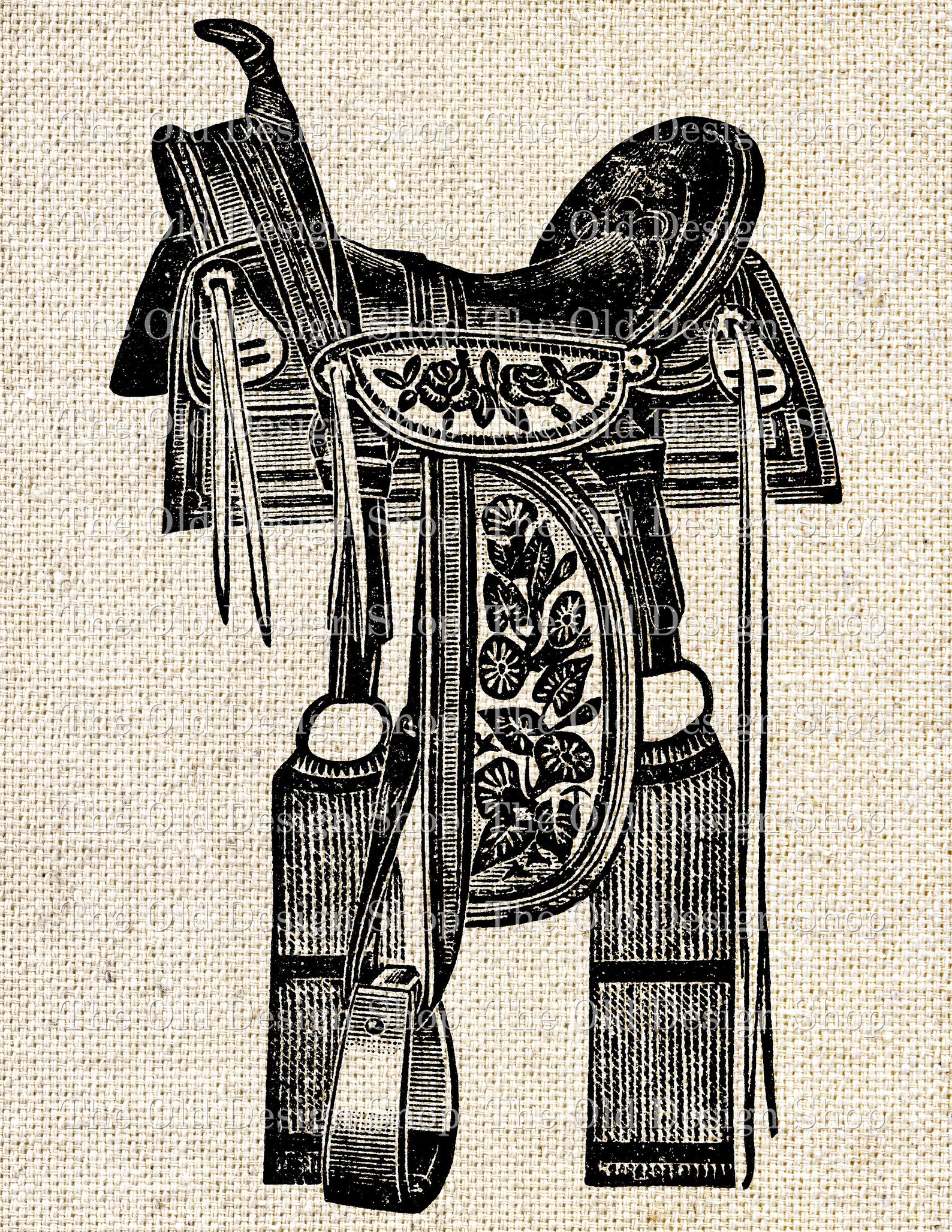 Printable Horse Saddle Clip Art Vintage Farm Western Illustration ...