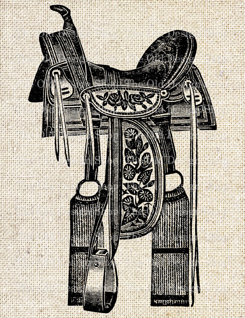 Printable Horse Saddle Clip Art Vintage Farm Western Illustration ...