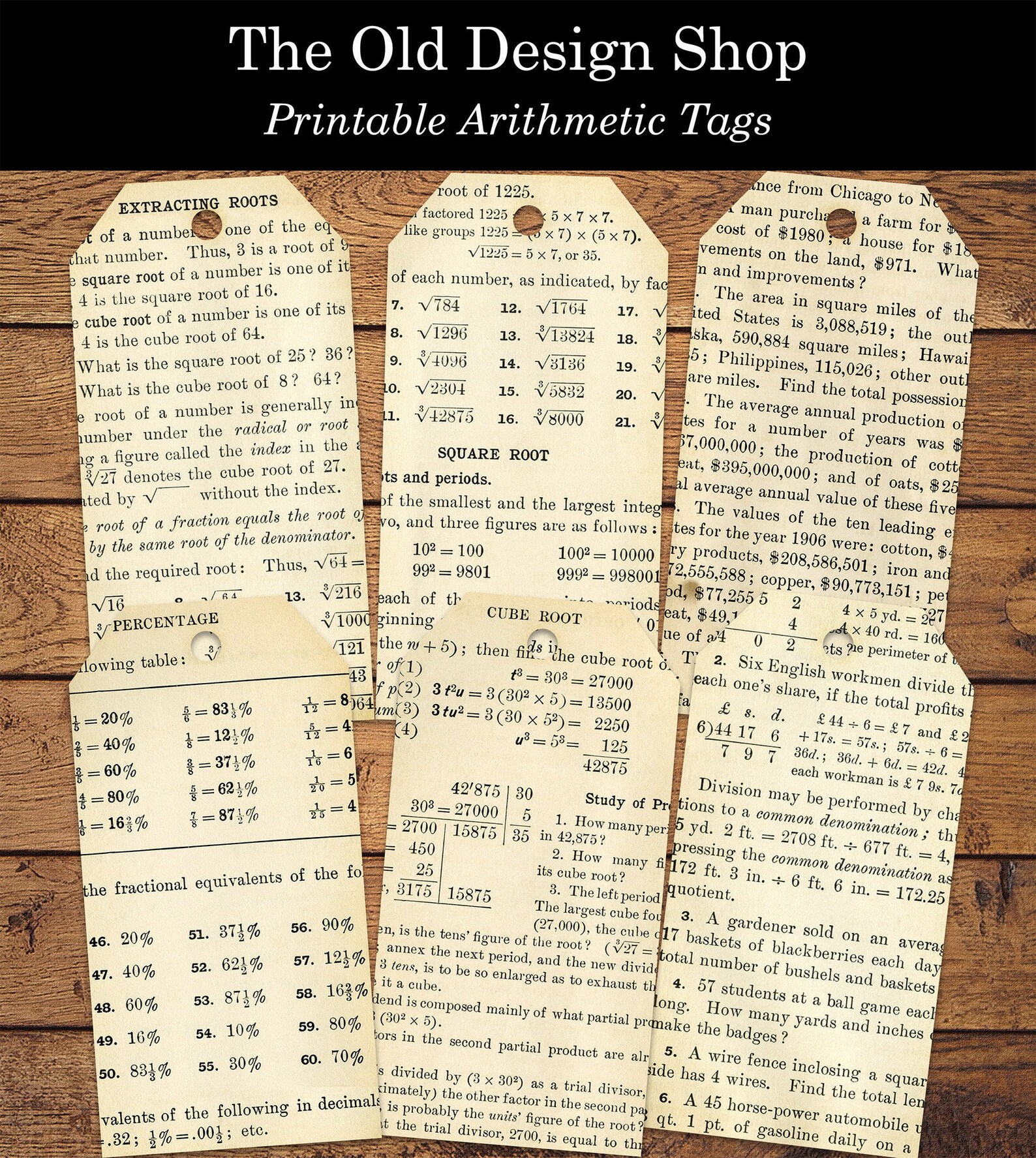 Printable Number Tags Arithmetic Math Background Tags Vintage - Etsy