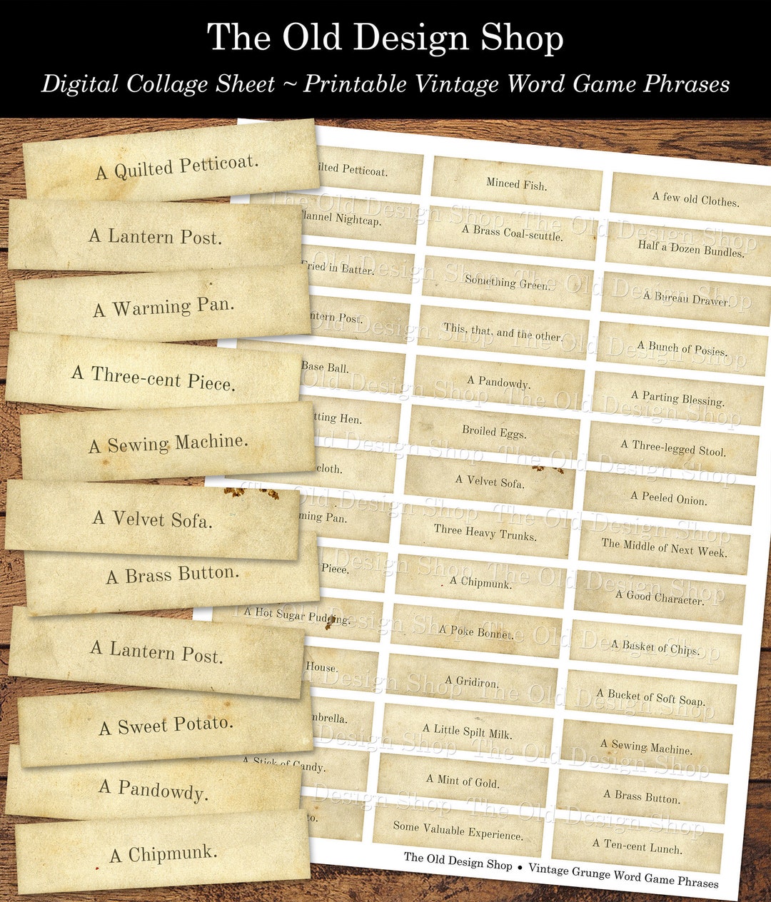 Printable Words Labels Tags Vintage Ephemera Grunge Word Game Phrases ...